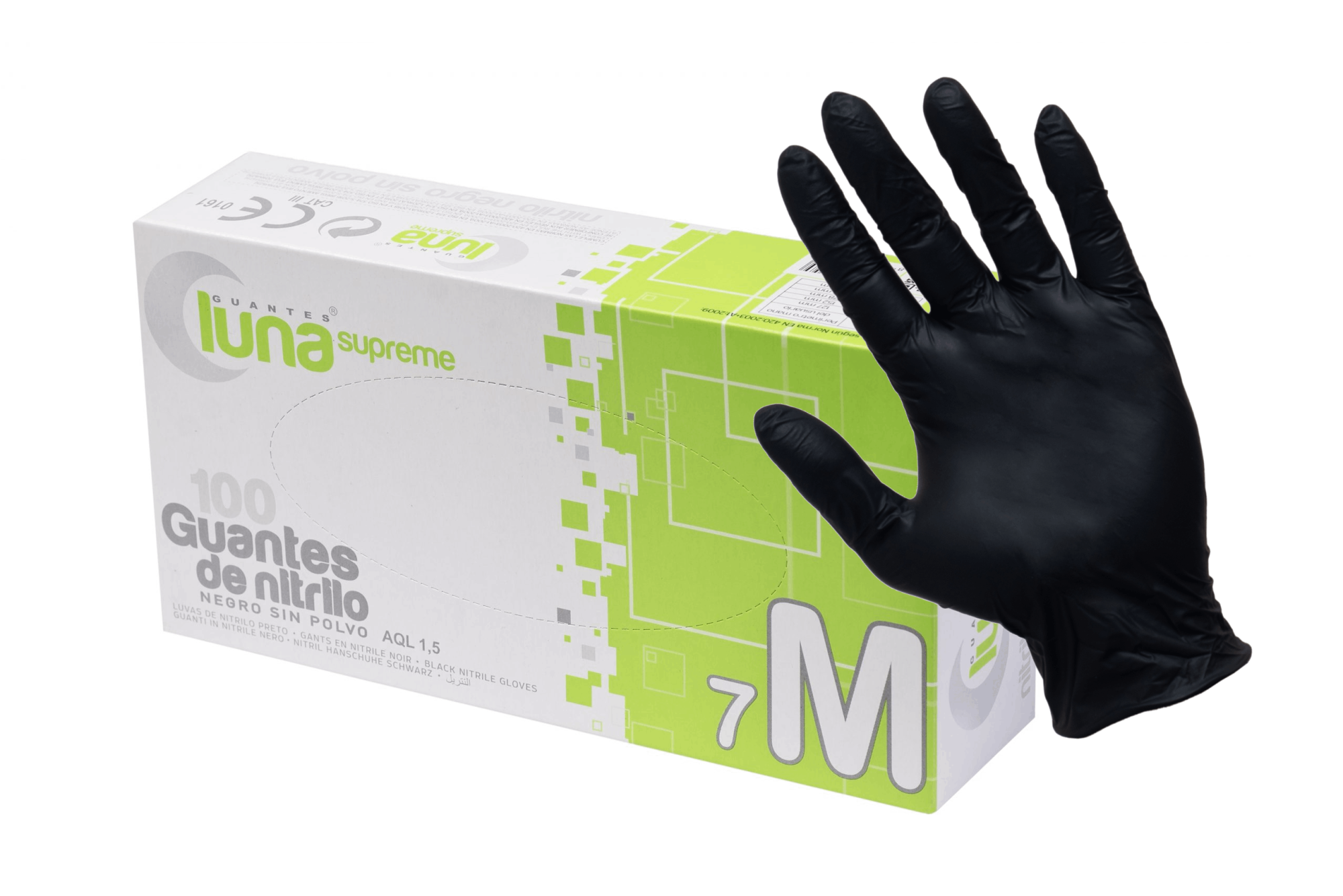 Guantes de nitrilo negro Luna, varias tallas. Caja de 100 unidades ...